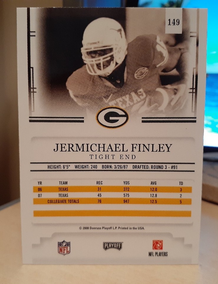 2008 JERMICHAEL FINLEY PRESTIGE #149 ROOKIE RC TEXAS LONGHORNS GREEN ...