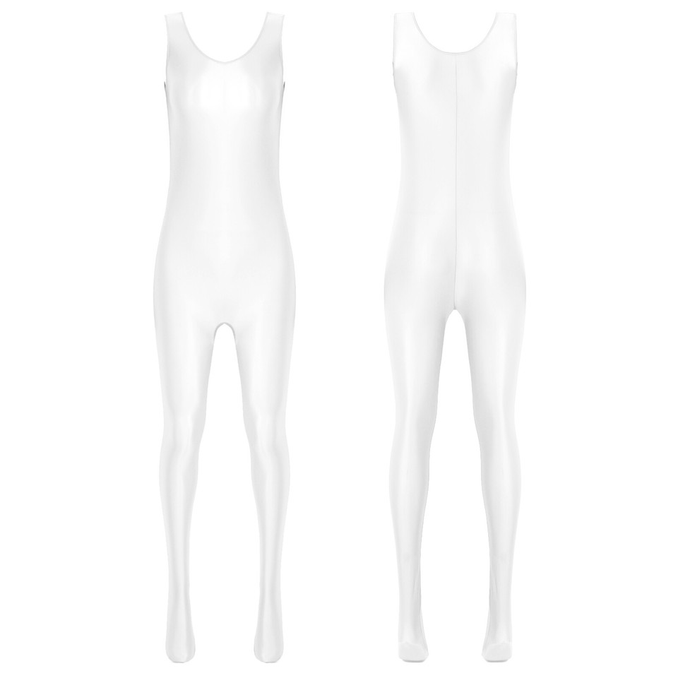 Women's Shiny Oil Silk Spandex Bodysuit Unitard Tank Catsuit Jumpsuit ...
