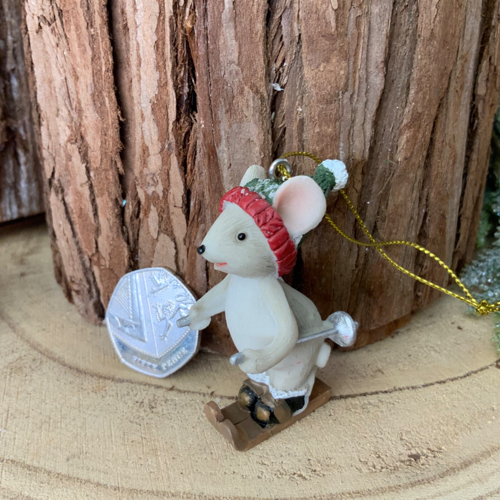 4 Christmas Mice Hanging Tree Decorations Stocking Skiing Gisela Graham ...