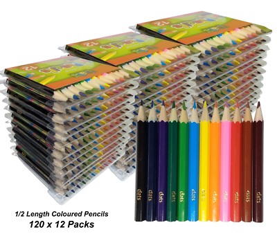 BULK 120 Packs x 12 Half Length Colour / Coloured Pencils Round Grip ...
