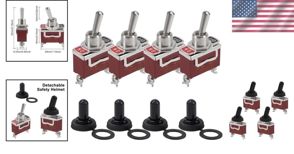 4Pcs Marine Toggle Switch 12V DC 30A Waterproof Toggle Switch 12 Volt ...