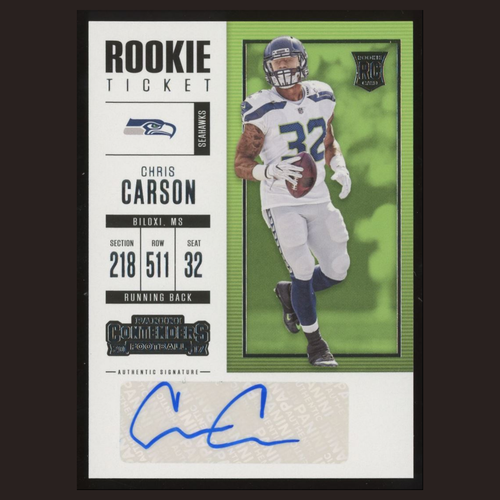 Chris Carson Rookie Auto #187 Autograph 2017 Panini Contenders Seattle ...