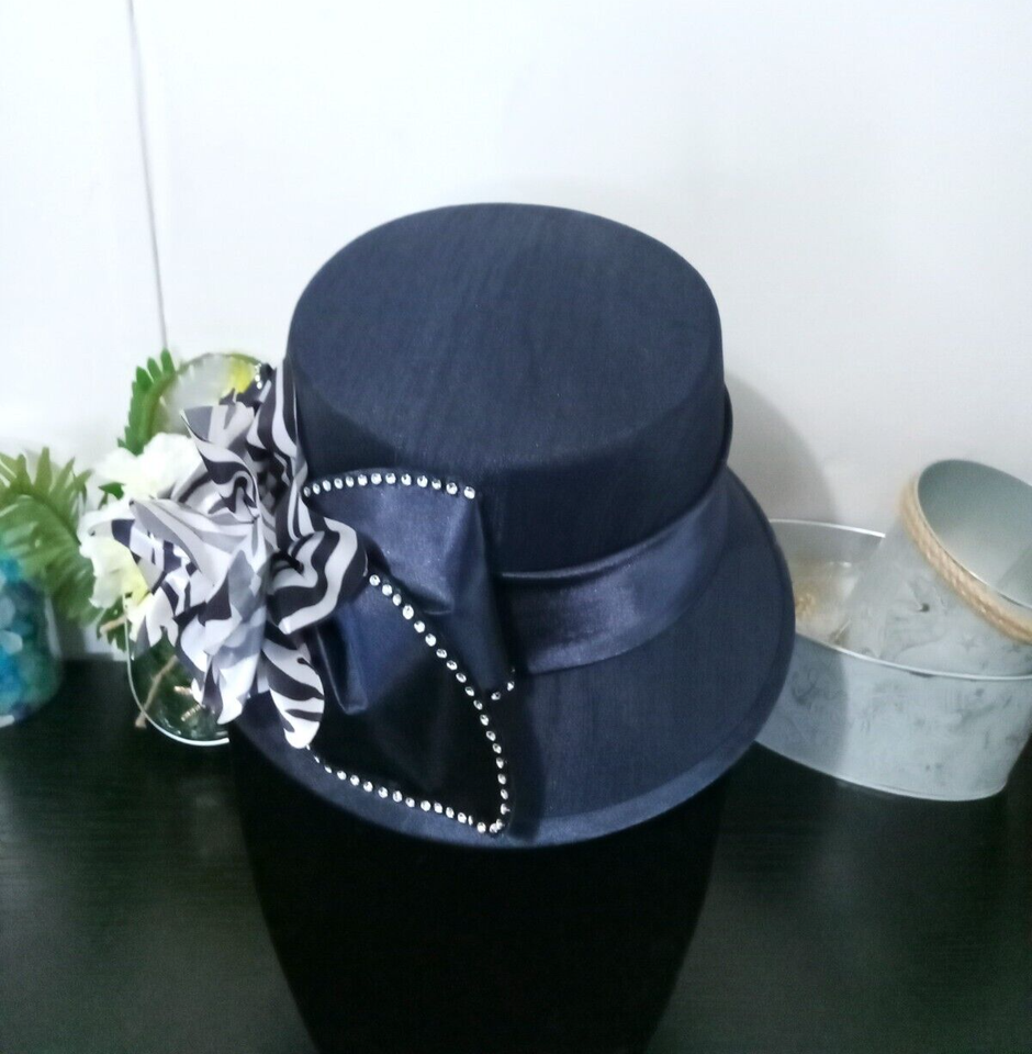 Giovanna Signature Blue Church Hat W/EXLarge Bow & Cubic Zirconia ...