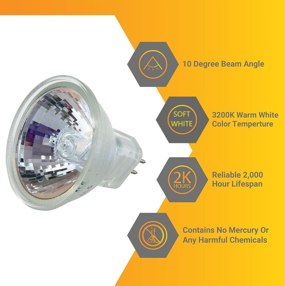 6Pack MR11 Light Bulb, GU4 w/ Open Cover, 20W, 3200K, 20° Narrow, 12V ...