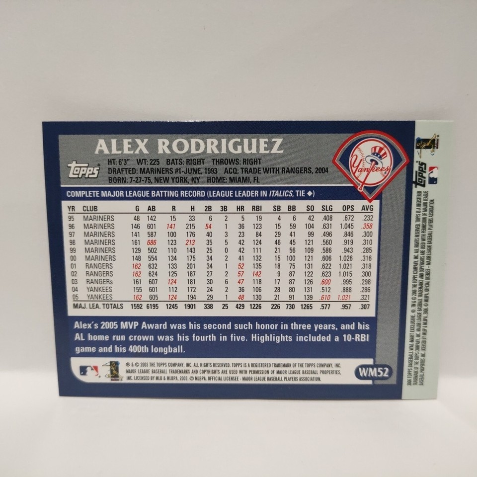 2006 Topps Wal-Mart Exclusive #WM52 Alex Rodriguez New York Yankees | eBay