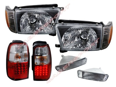 Black Headlights + Clear Bumper + Red LED Taillights for 96-98 Toyota ...