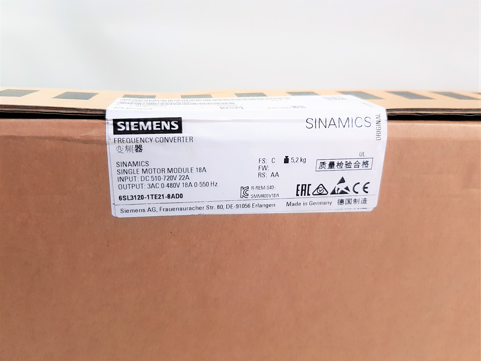 Siemens Sinamics Single Motor Module 18A 6SL3120-1TE21-8AD0 ...