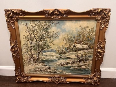 LaVera Ann Pohl ORIGINAL OIL Painting Canvas Winter Cabin LANDSCAPE La ...