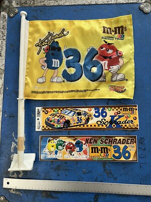 Vintage M&M’s #36 Nascar Vehicle Window Car Flag & 2 Bumper Stickers ...