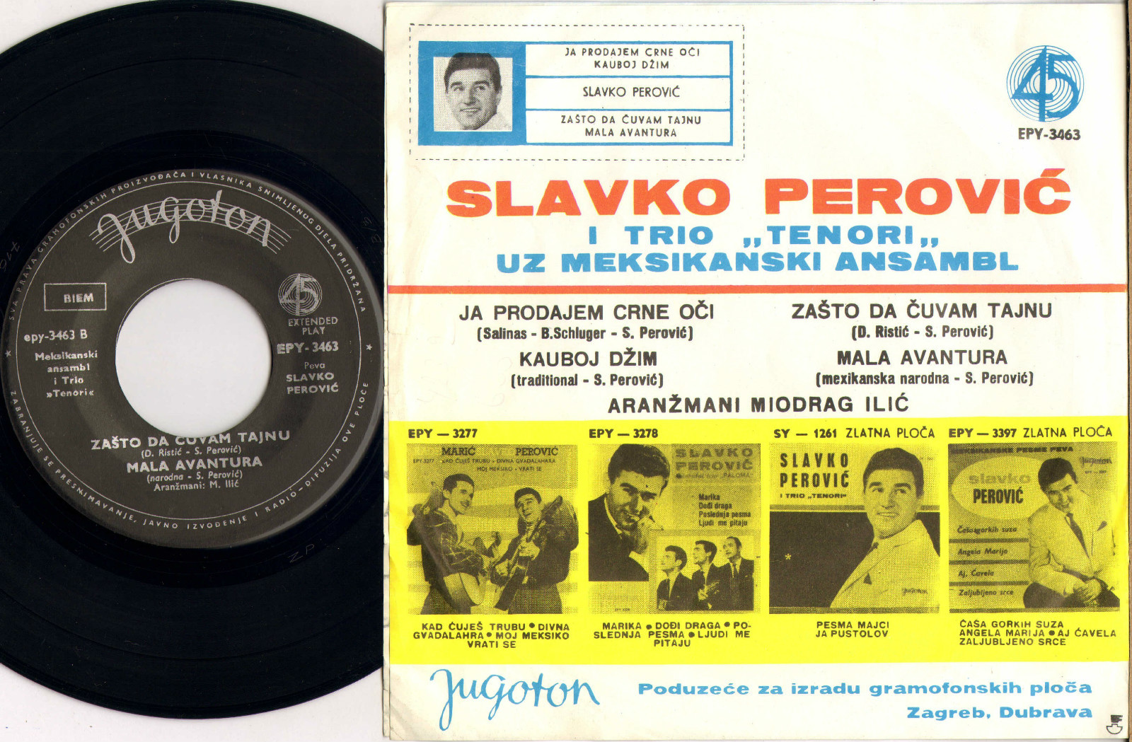 SLAVKO PEROVIC "JA PRODAJEM CRNE OCI" 60'S EP JUGOTON 3463 | eBay