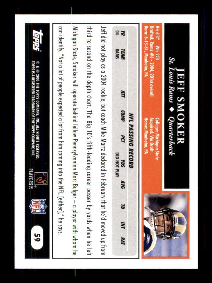 2005 FOOTBALL 2005 Topps Jeff Smoker St. Louis Rams #59 1 | eBay