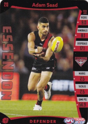 AFL 2019 Teamcoach Essendon Bombers - Adam Saad Card No.20 | eBay