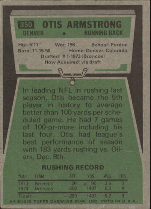 1975 Topps #350 Otis Armstrong BRONCOS VG G33509 - VG | eBay