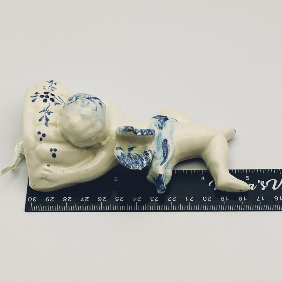 Vtg Holy Angel Cherub Holy Water Font Hand Painted Blue White Ceramic ...