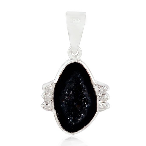 0.06Ct Diamond Black Geode Pendent Charms 18k White Gold | eBay Australia