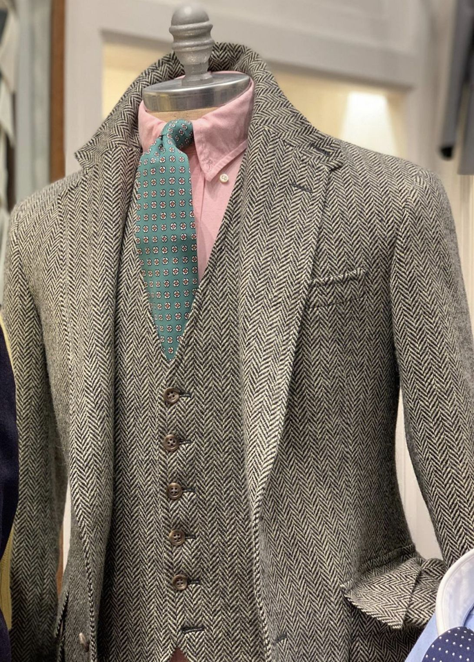 Gray Herringbone Men's Suits 3Pcs Tweed Dinner Coat Wool Blend Vintage ...