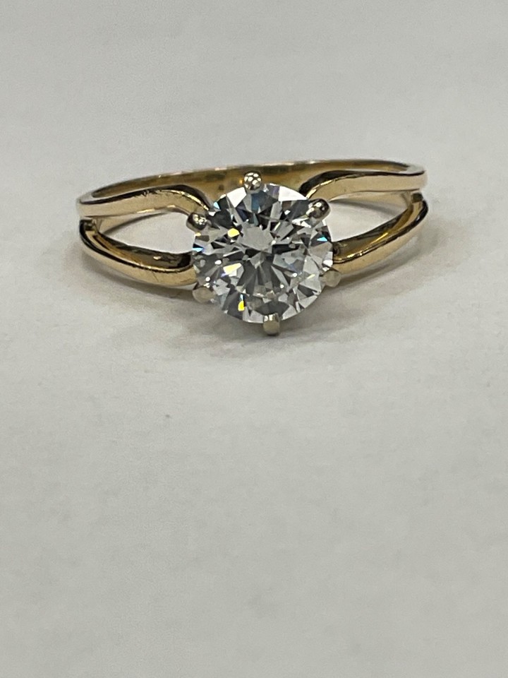14K 585 Yellow Gold .95ct Round Solitaire Natural Diamond Engagement ...