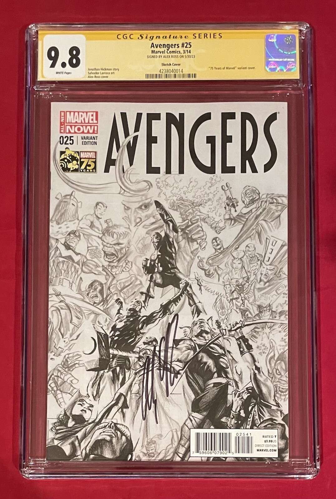 Avengers #25 Ross 75 Years 1:200 Sketch Variant CGC SS 9.8 Signed by ...