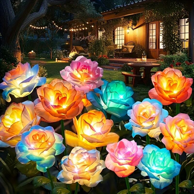 Solar Garden Lights Outdoor, 7 Color Changing Rose Solar Lights for ...