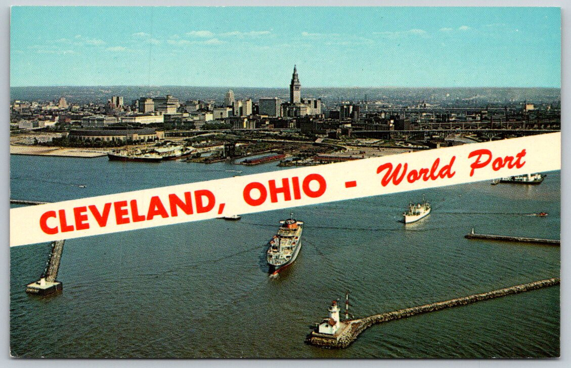 Postcard Terminal Tower Cleveland Stadium Ship World Port Cleveland, OH ...