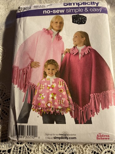 Simplicity 3981 No Sew Poncho Child Girls Misses All Sizes Uncut Simple ...