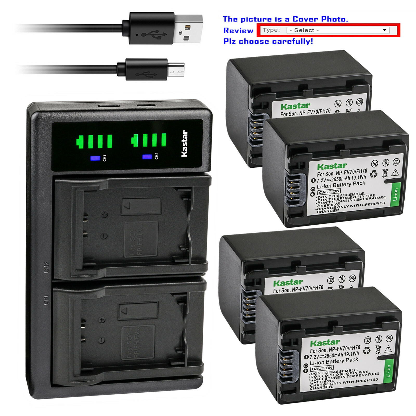 Kastar Battery LTD2 USB Charger for NP-FV70 Sony HDR-CX760 HDR-CX900 ...