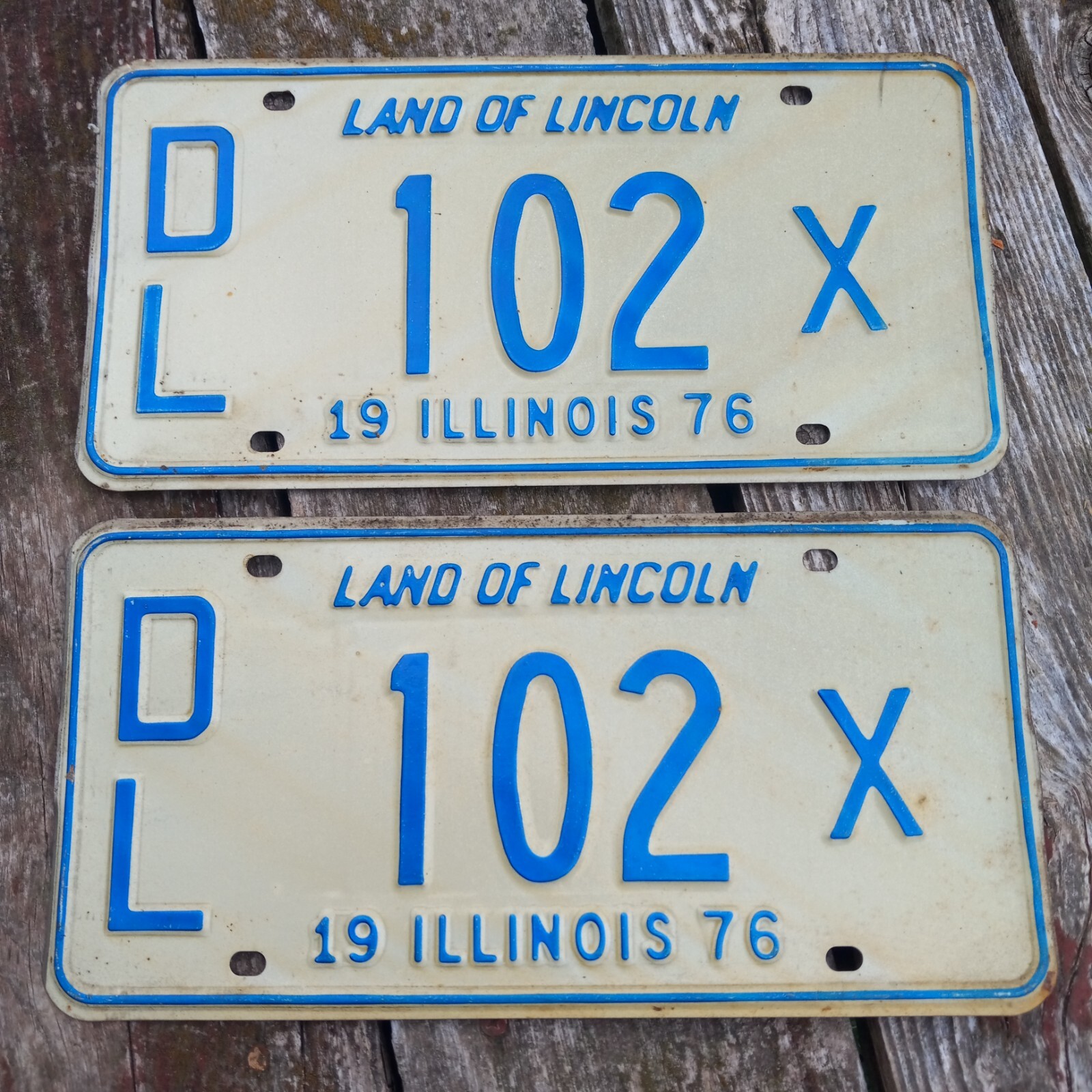 PAIR 1976 Illinois DEALER License Plates - "DL 102 X" LAND OF LINCOLN ...