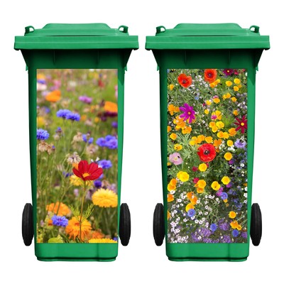 Nezyo 2 Sheets Wheelie Bin Stickers Flowers Self Adhesive Dustbin ...