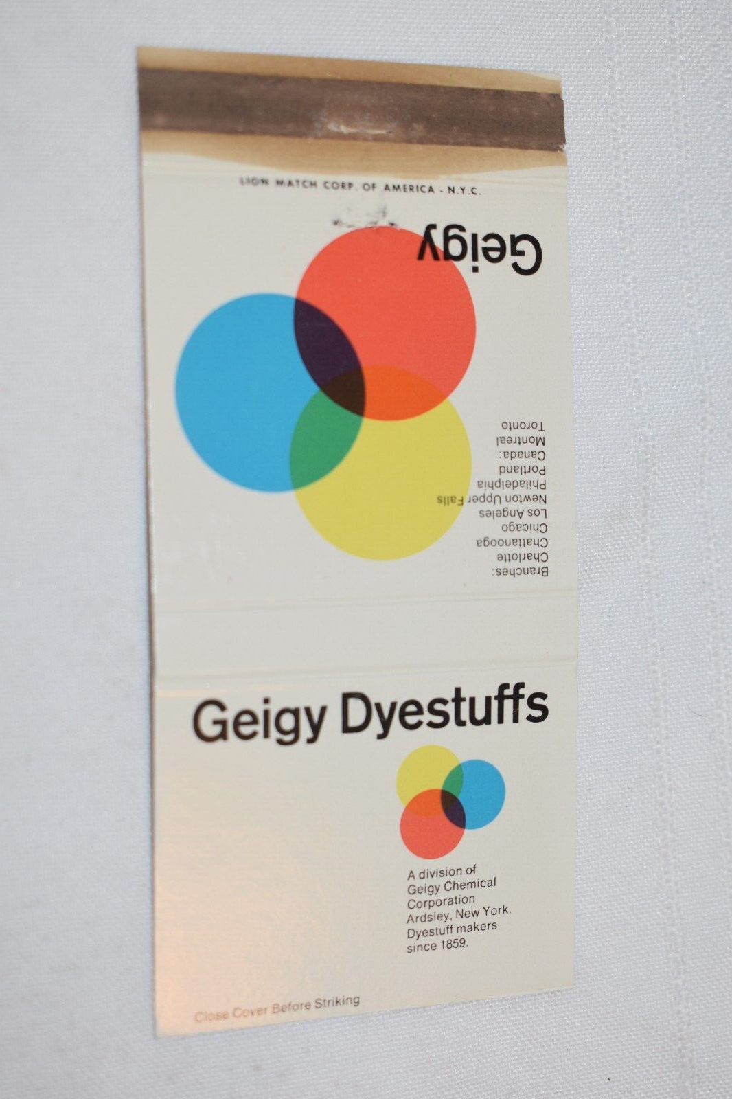 Geigy Dyestuffs Advertising 30 Front Strike Matchbook Cover | eBay