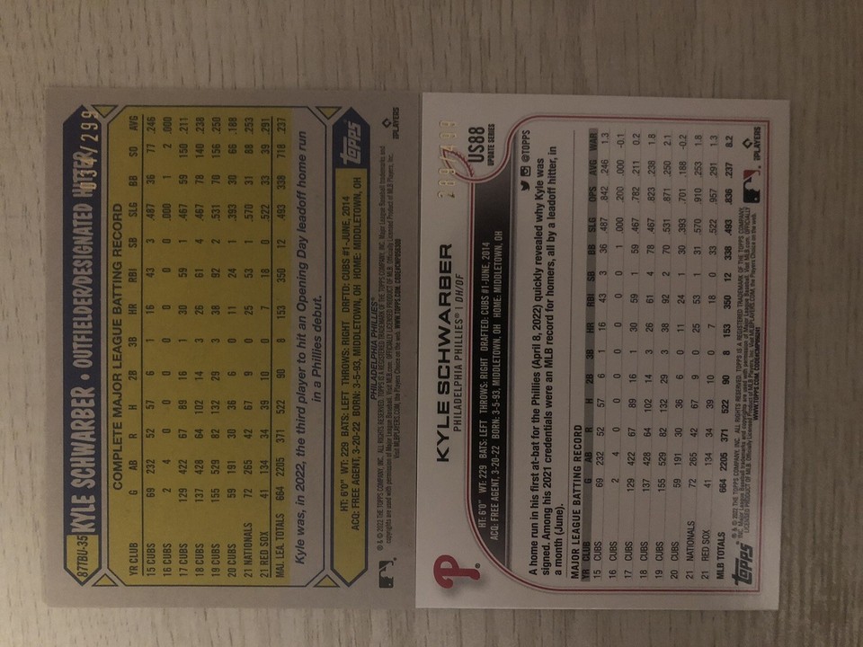 Kyle Schwarber 2022 Topps Update Series US88 Green Ice Parallel 287/499 ...