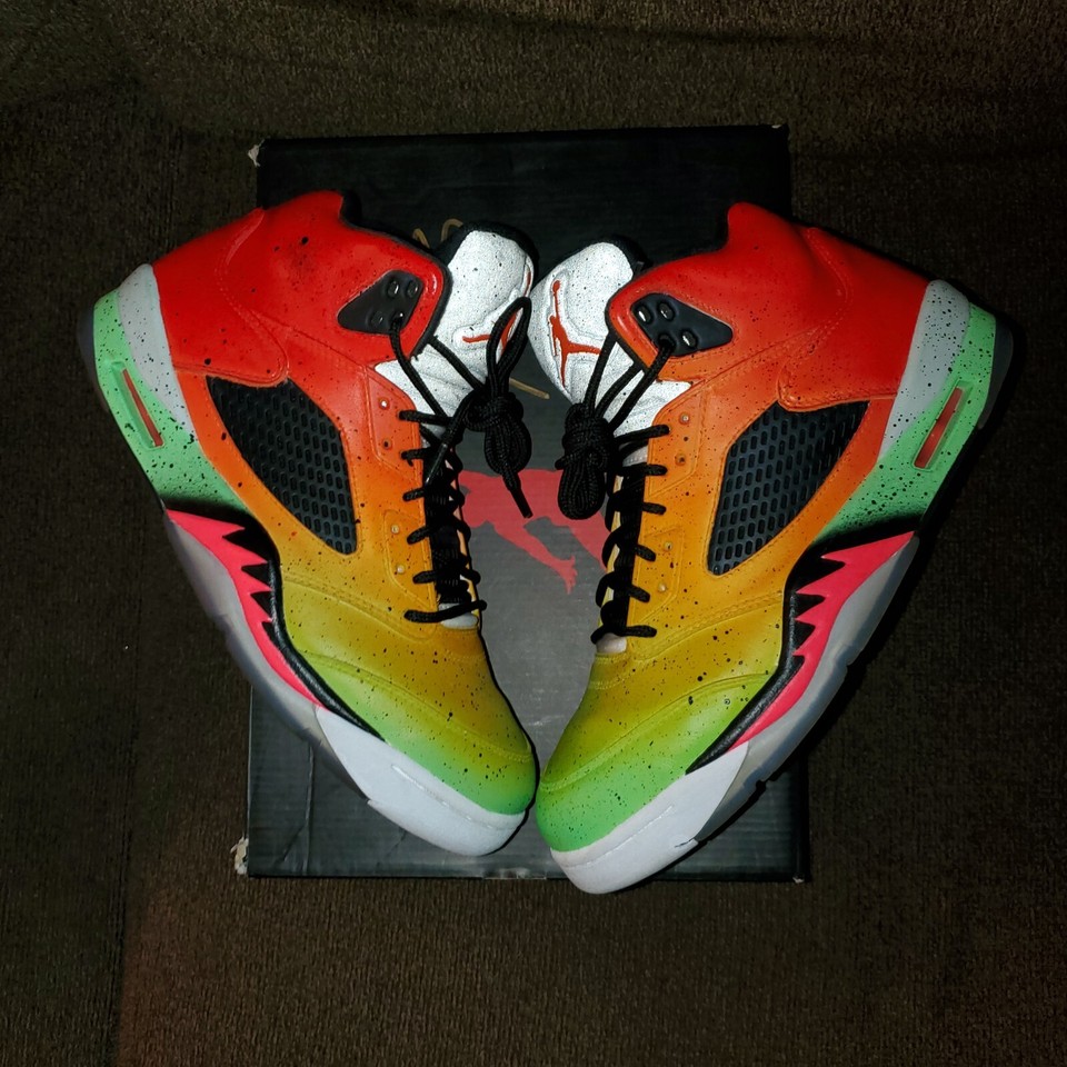 Nike Air Jordan 5 Retro Rasta Custom Sz 9.5 Mens Green Yellow Red V.A.B ...