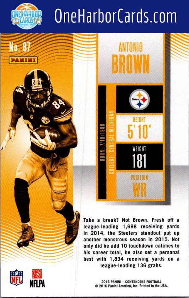 2016 Panini Contenders Pittsburgh Steelers Football Card #87 Antonio ...