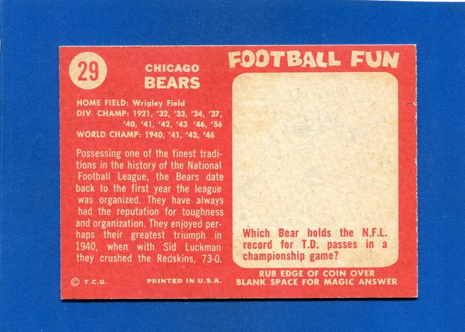 1958 TOPPS FOOTBALL #29 CHICAGO BEARS TEAM NRMT/MT BEAUTY!! | eBay