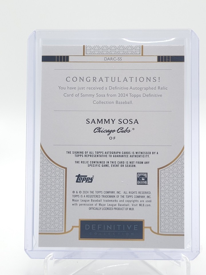 SAMMY SOSA 2024 TOPPS DEFINITIVE GAME USED PATCH RELIC AUTO 40/40 Q0282 ...