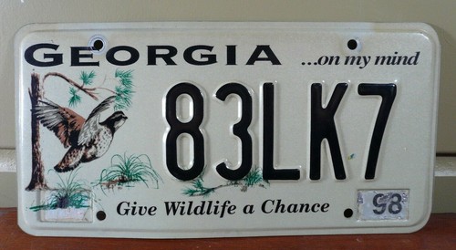 1998 GEORGIA LICENSE PLATE, GIVE WILDLIFE A CHANCE, ...ON MY MIND ...