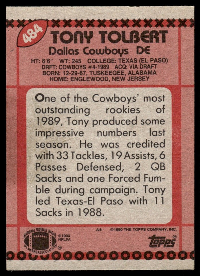 1990 Topps #484 Tony Tolbert Dallas Cowboys | eBay