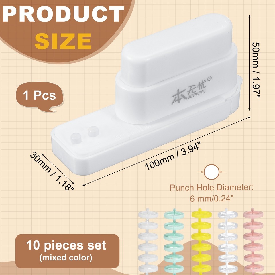 5 Hole Paper Puncher, Binding Machine with 10Pcs 30 Ring Loose-Leaf ...