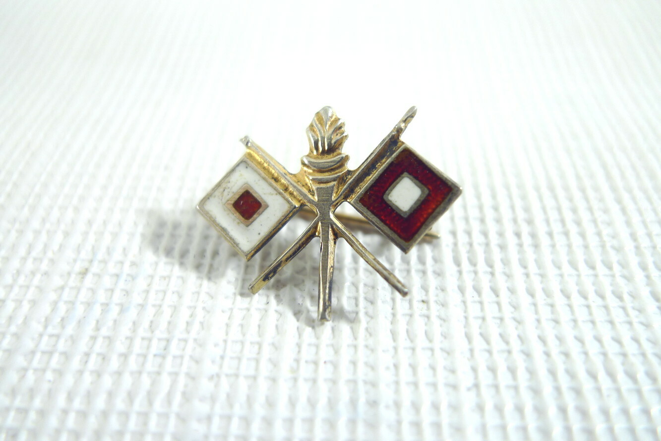 Vintage SIGNAL CORPS Lapel Pin Red & White Enamel STERLING SILVER | eBay