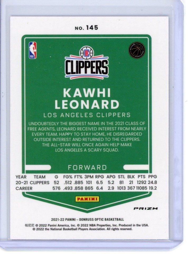 2021-22 Donruss Optic #145 Kawhi Leonard Silver Disco Prizm | eBay