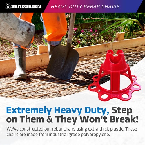 Sandbaggy Plastic Rebar Chair - Elevates Rebar 1 ½" or 2" - Rebar #3 to ...