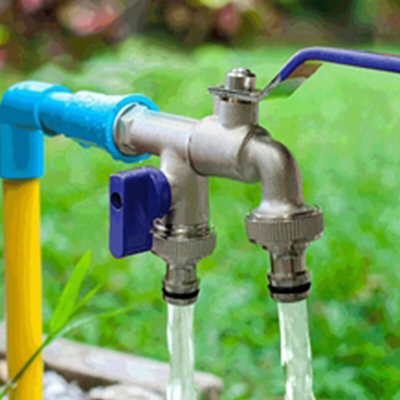 Double Head Water Faucet 1/2'' 3/4'' Water Splitter Connector Coupling ...