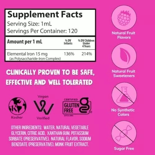 Pediatric Liquid Iron Supplement for Kids Raspberry Grape Flavor 4 Oz ...