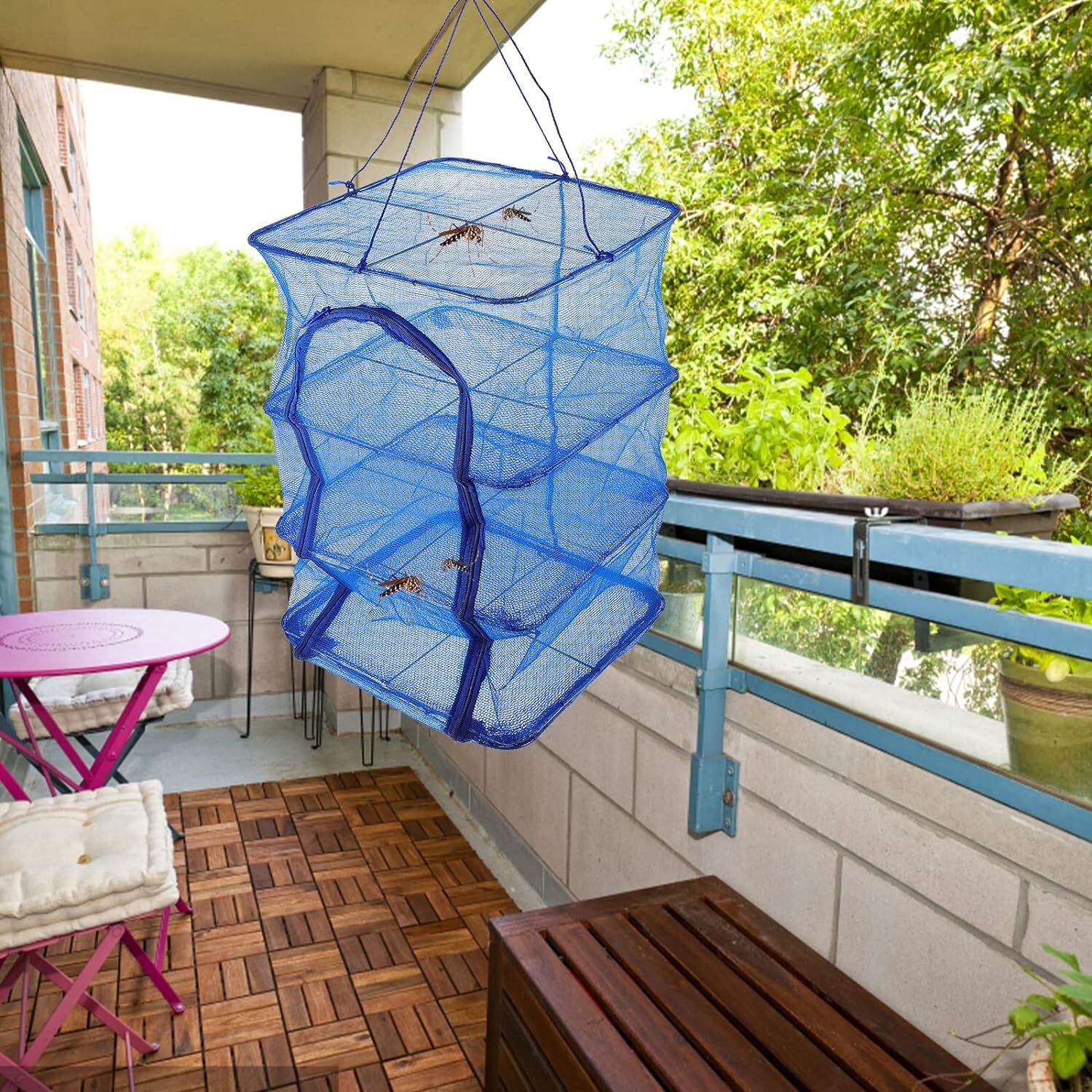 Hanging Drying Rack 3 Layers Folding Fish Mesh Net Foldable Nylon ...