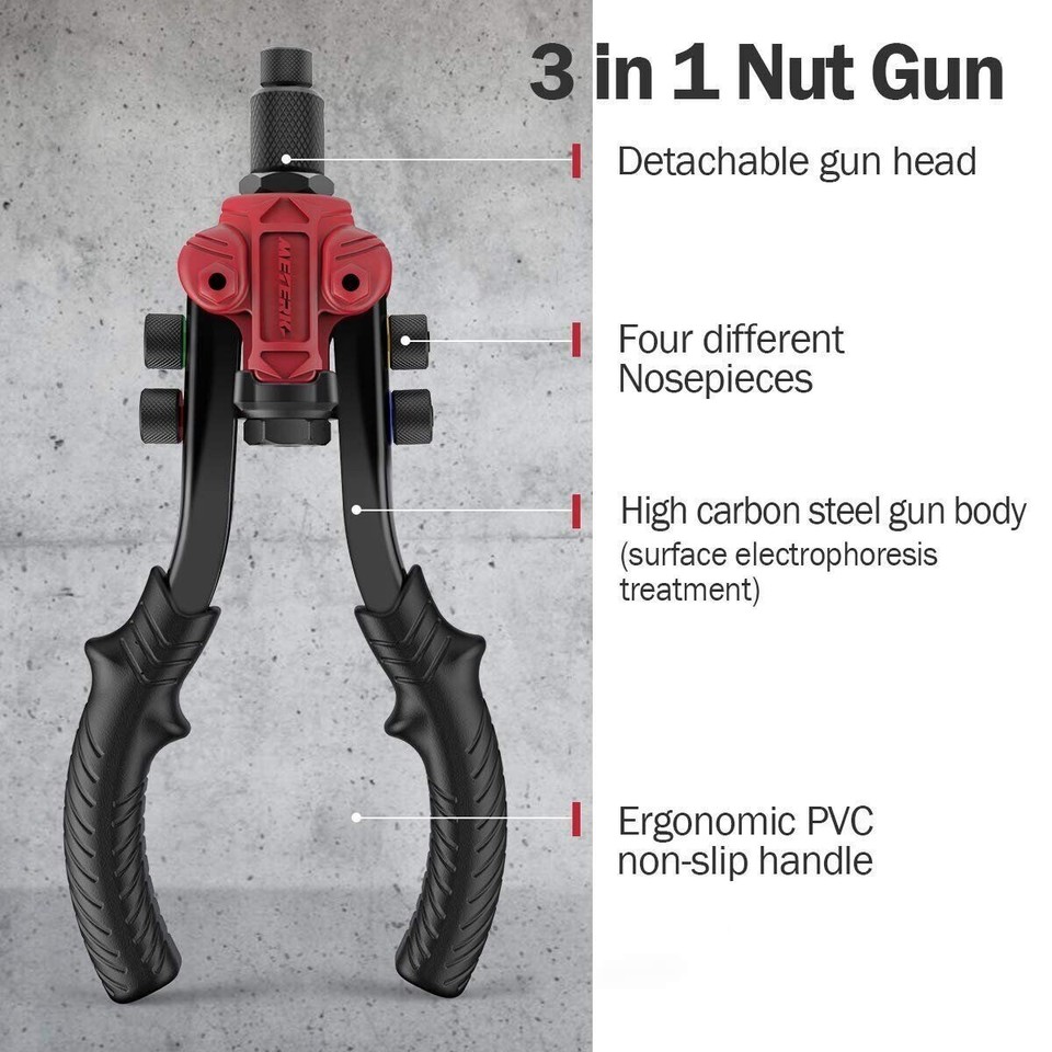 Meterk Rivet Gun Kit Rivnut Thread Setting Tool Nut Setter NutSert ...