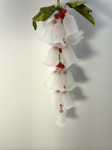 Vtg Christmas Frosted Glass Bell Cluster with Red Holly Berries 1 bell ...