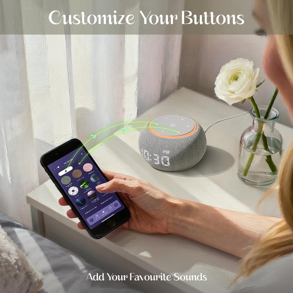 White Noise Sound Machine for Sleep, Dual-Stage Alarm&Snooze, Smart App ...
