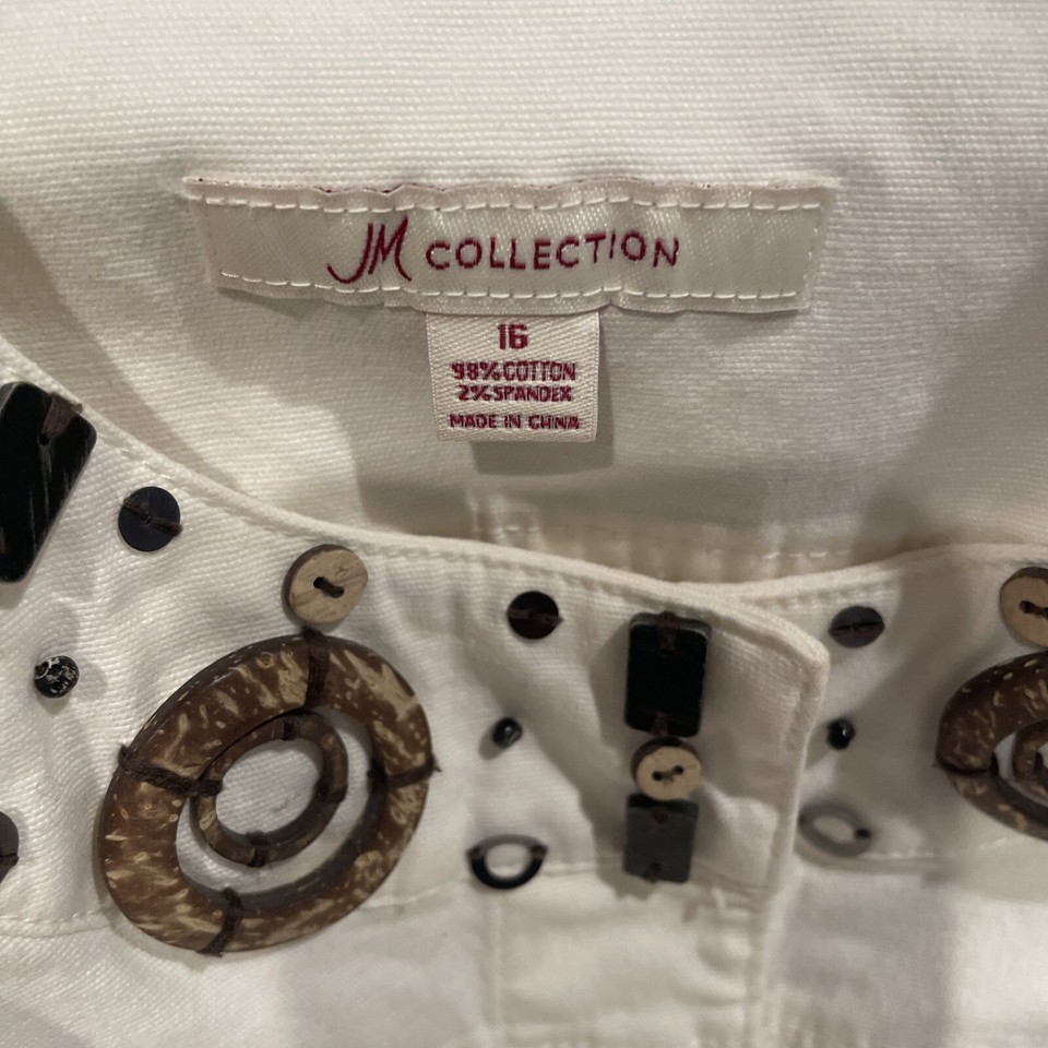 JM Collection Jacket Women's Size 16 White Wooden Accents Snap Closures ...