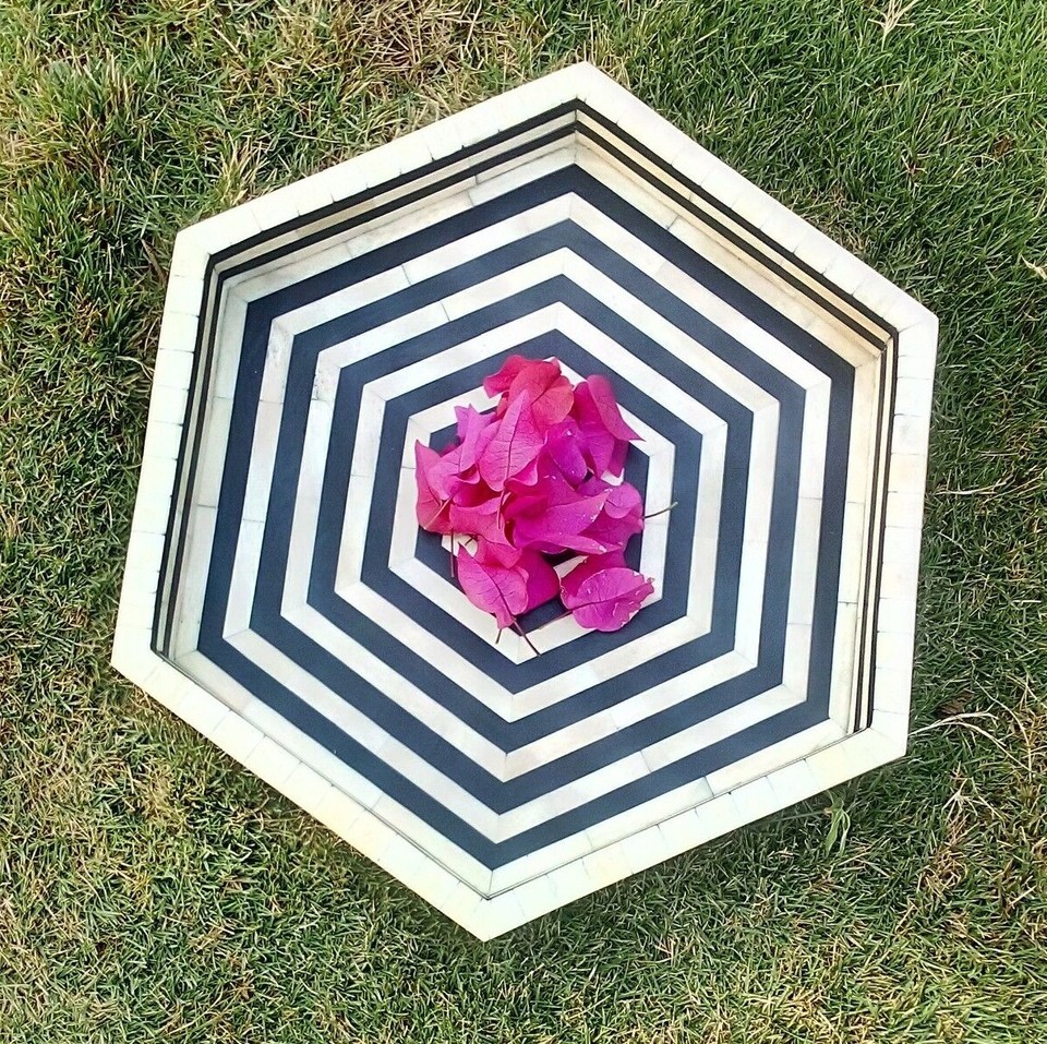 Hand Crafted Bone Inlay Tray Geometric Pattern | eBay