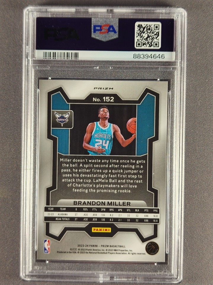 2023-24 Panini Prizm #152 Brandon Miller Silver Rookie Card RC PSA 9 ...