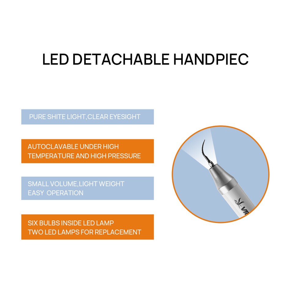 Dental VRN-A8 LED Ultrasonic Piezo Scaler PH-1 Handpiece w/5 Tips fit ...